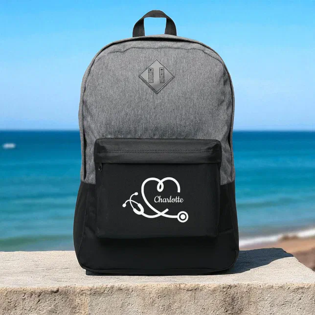 Personalized Nurse Heart Stethoscope Port Authority® Backpack | Zazzle