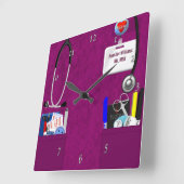 Personalized Nurse Scrubs in Dark Pink Square Wall Clock | Zazzle