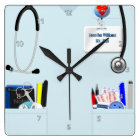 Personalized Nurse Scrubs in Dark Pink Square Wall Clock | Zazzle.com