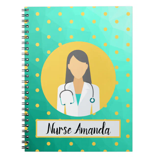 Personalized Nurse Turquoise Yellow Notebook | Zazzle