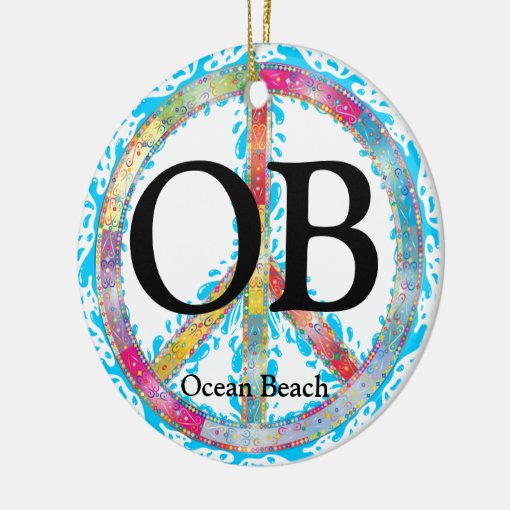 Personalized OB Ocean Beach California Peace Sign Ceramic Ornament | Zazzle