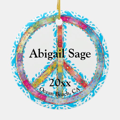 Personalized OB Ocean Beach California Peace Sign Ceramic Ornament | Zazzle