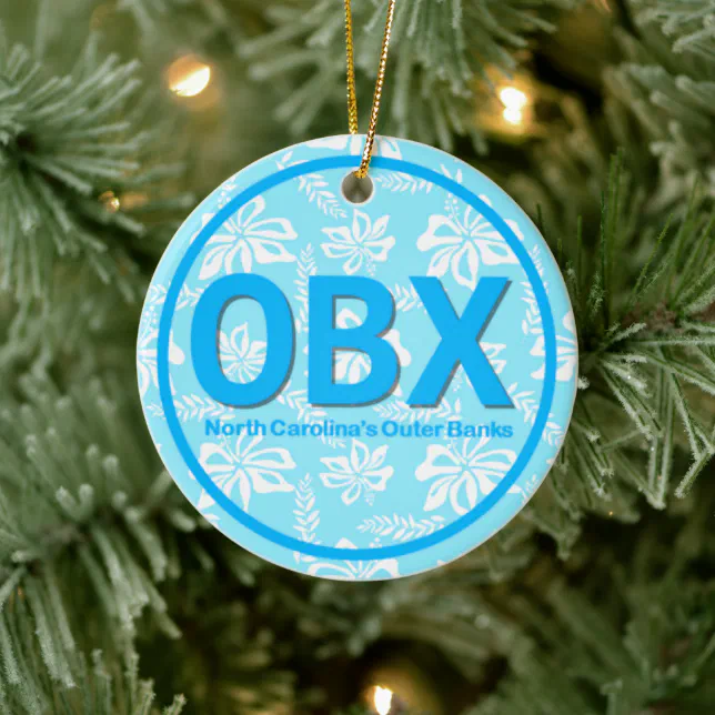 Personalized OBX Outer Banks Blue Flower Christmas Ceramic Ornament ...