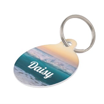 Personalized Ocean Beach Round Dog Cat Pet ID Tag | Zazzle
