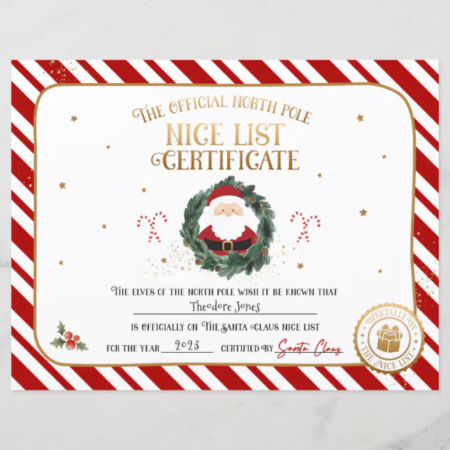 Personalized Official Nice List Certificate | Zazzle