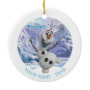 Personalized Olaf Snowflake Background Metal Ornament | Zazzle