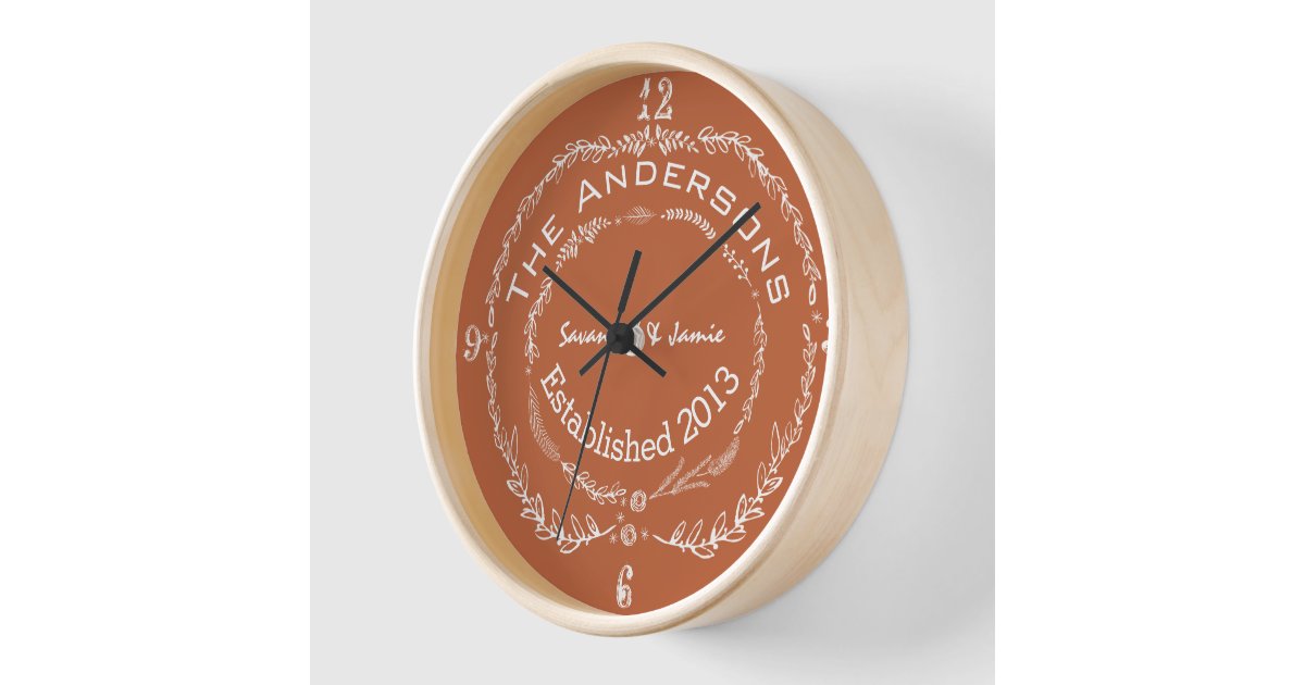 Personalized Old Rustic Floral Garland Swirl Wall Clock | Zazzle