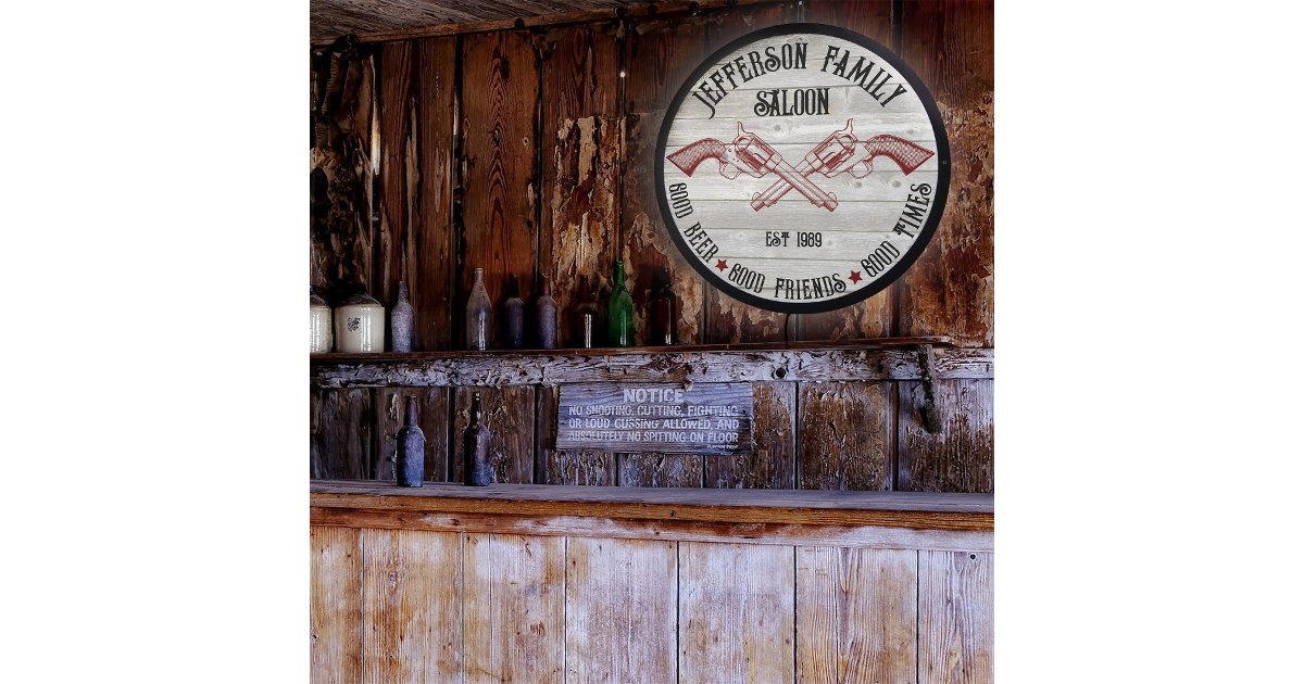Personalized Old West Saloon Crossed Six Shooters LED Sign | Zazzle