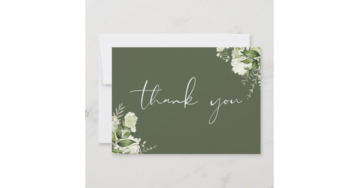 Personalized Olive Green Floral Elegant Script Thank You Card | Zazzle