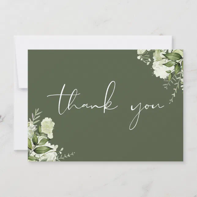 Personalized Olive Green Floral Elegant Script Thank You Card | Zazzle