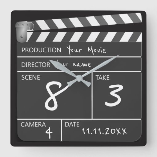 Personalized One of a Kind Movie Clapperboard Square Wall Clock | Zazzle
