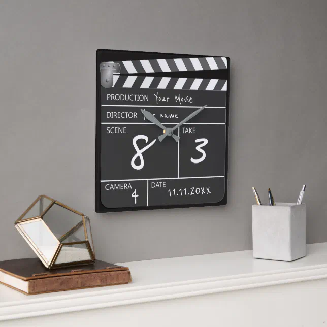 Personalized One of a Kind Movie Clapperboard Square Wall Clock | Zazzle