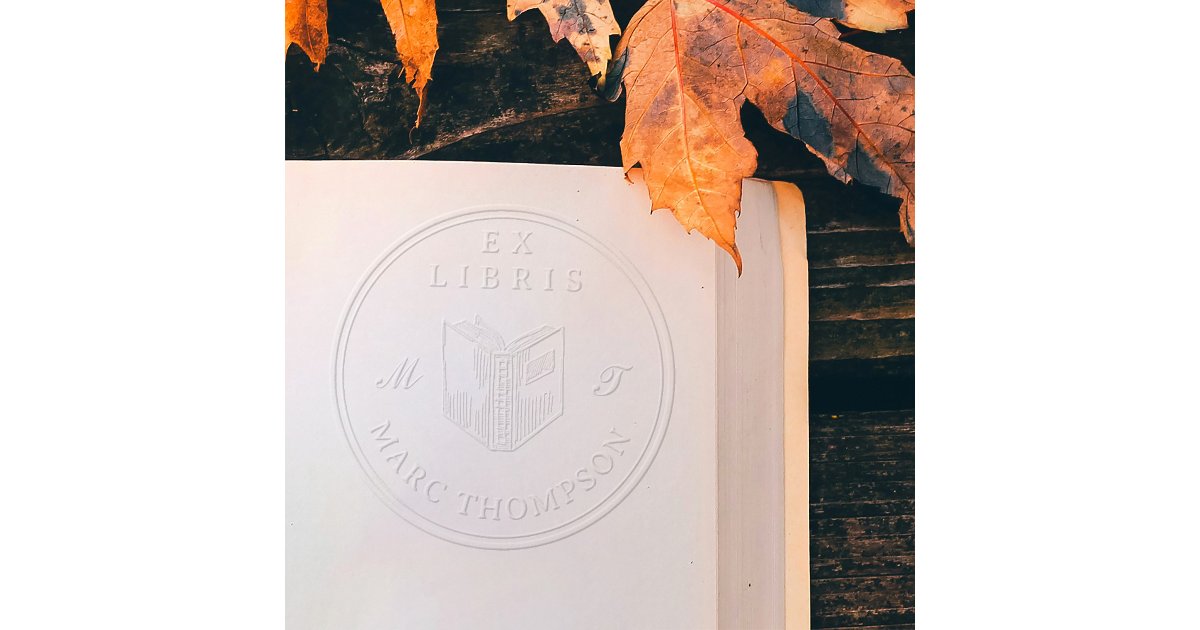 Personalized Open Book Classic Monogram Library Embosser | Zazzle