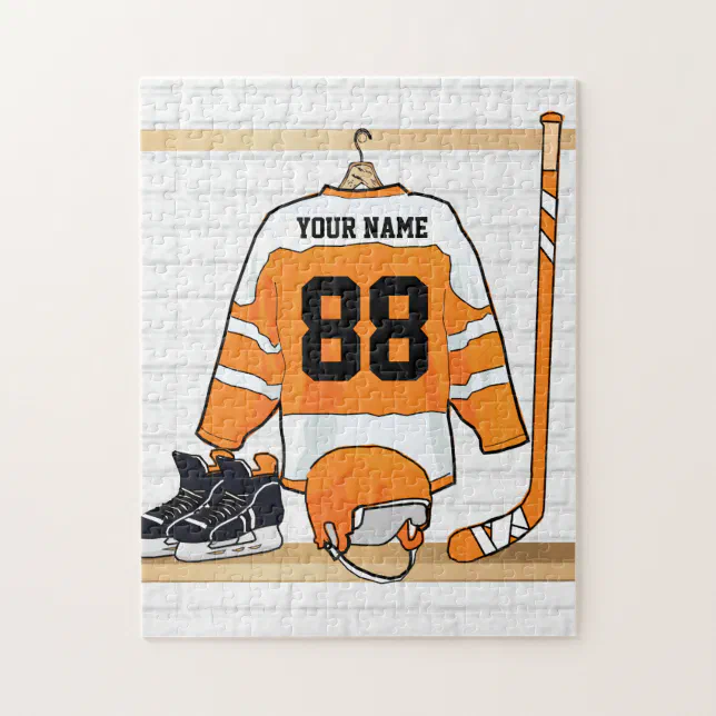 Personalized Orange and White Ice Hockey Jersey Jigsaw Puzzle | Zazzle