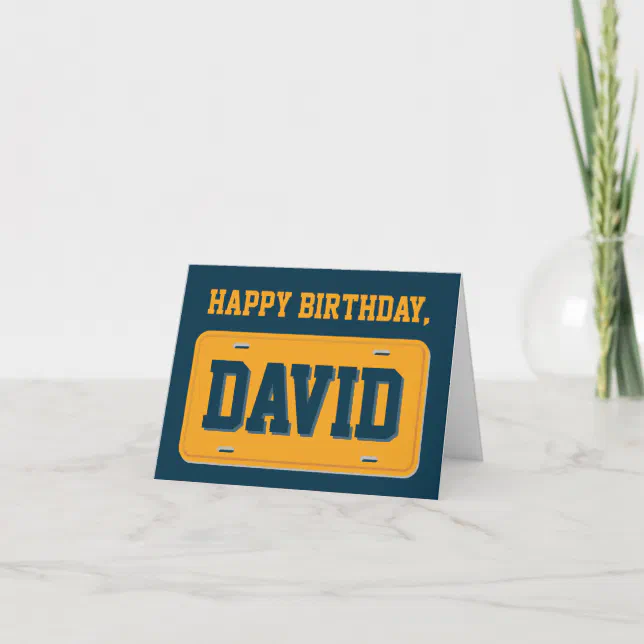 Personalized Orange & Blue License Plate Birthday Card | Zazzle