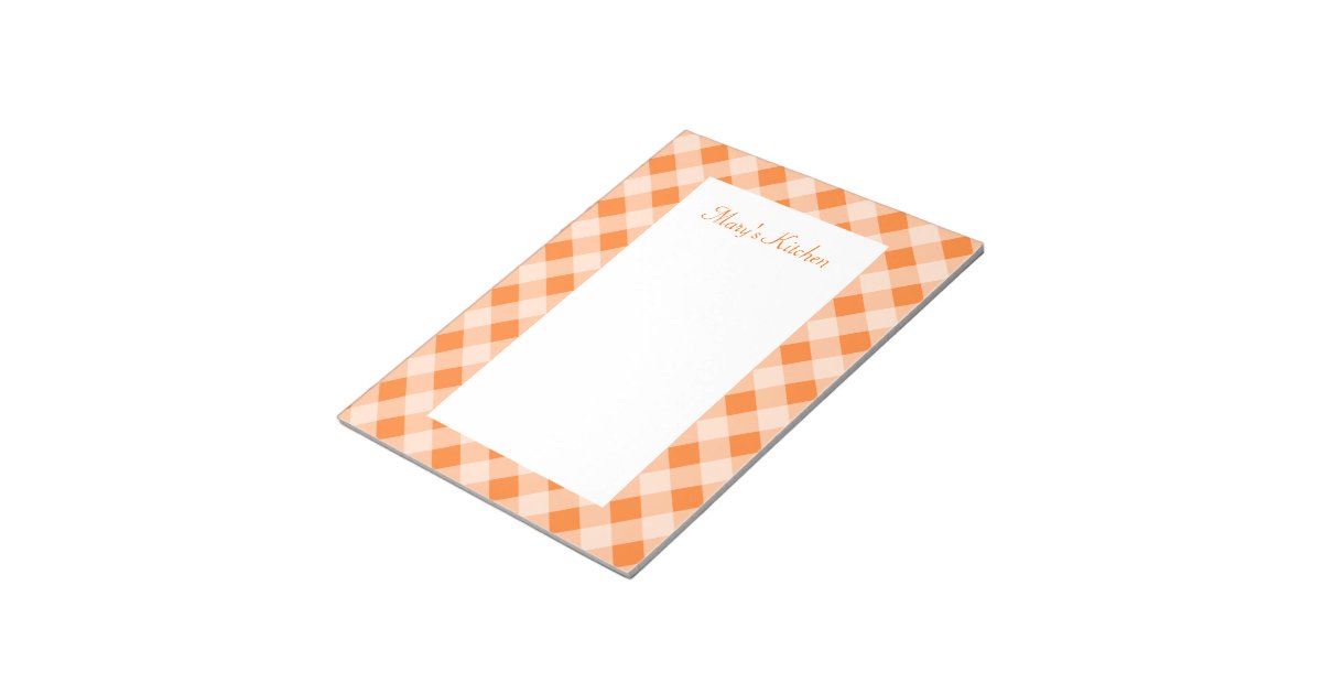 Personalized Orange Gingham Notepad | Zazzle