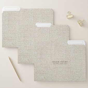 Personalized Organic Beige Linen Texture File Folder | Zazzle