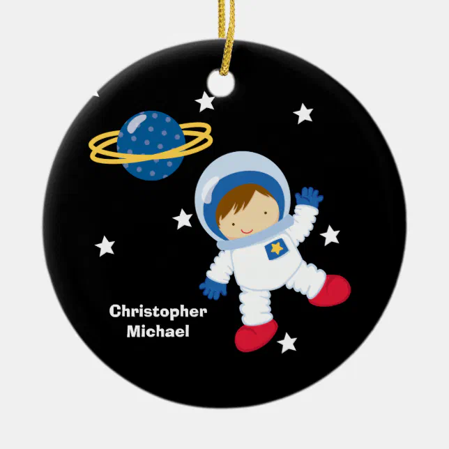Personalized outer space astronaut boy's ornament | Zazzle