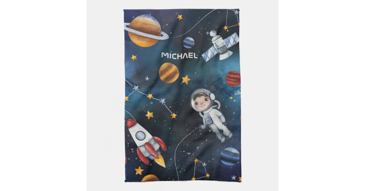 Personalized Outer Space Astronaut Shuttle Kitchen Towel | Zazzle