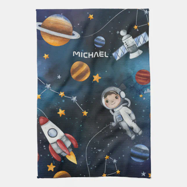 Personalized Outer Space Astronaut Shuttle Kitchen Towel | Zazzle