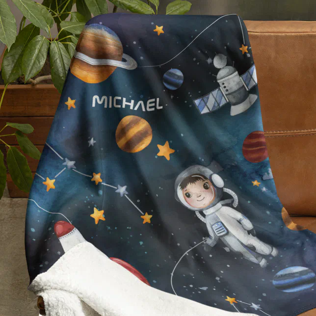 Personalized Outer Space Astronaut Shuttle Sherpa Blanket | Zazzle