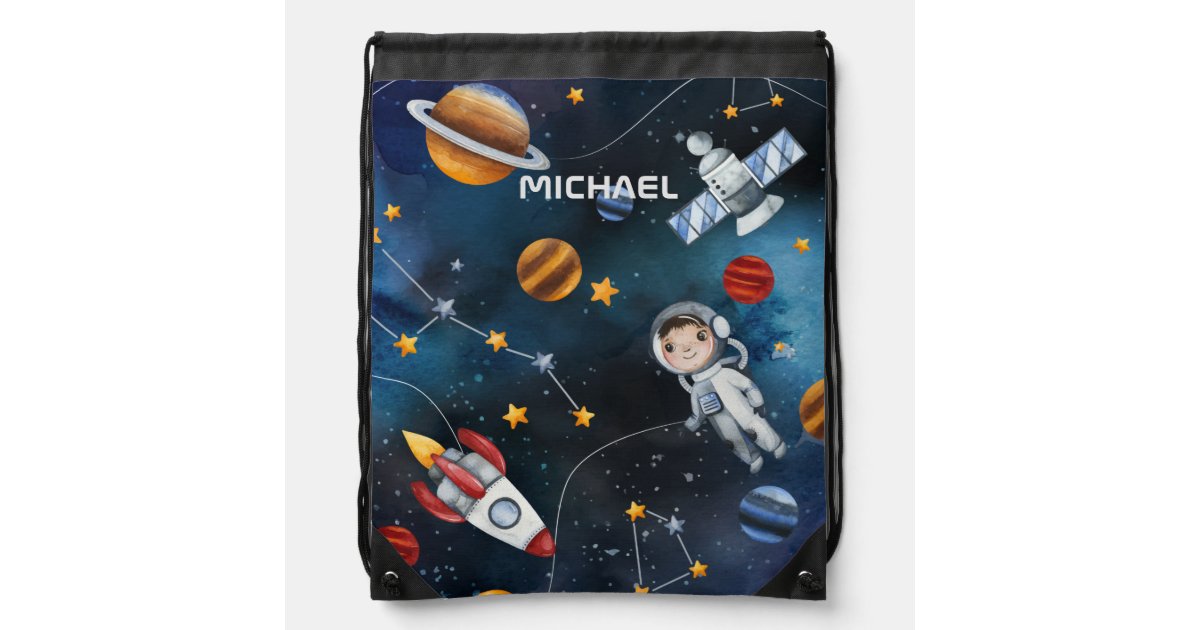 Personalized Outer Space Astronaut Stars Drawstring Bag | Zazzle