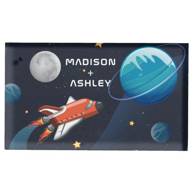 Personalized Outer Space Galaxy Travel Place Card Holder | Zazzle