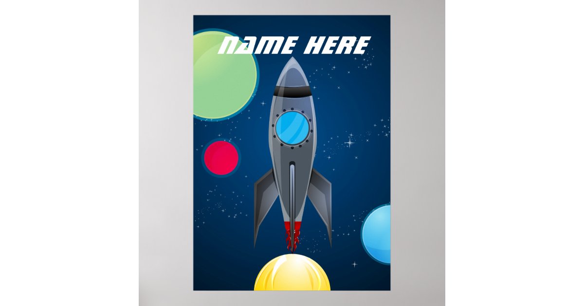 Personalized Outer Space Rocket Ship Poster | Zazzle