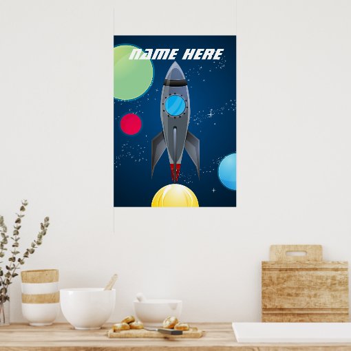 Personalized Outer Space Rocket Ship Poster | Zazzle