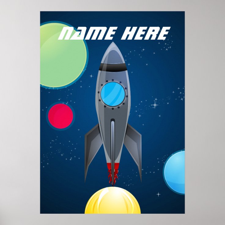 Personalized Outer Space Rocket Ship Poster | Zazzle