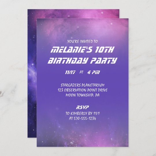 Personalized Outer Space Sky Purple Party Invitation | Zazzle.com