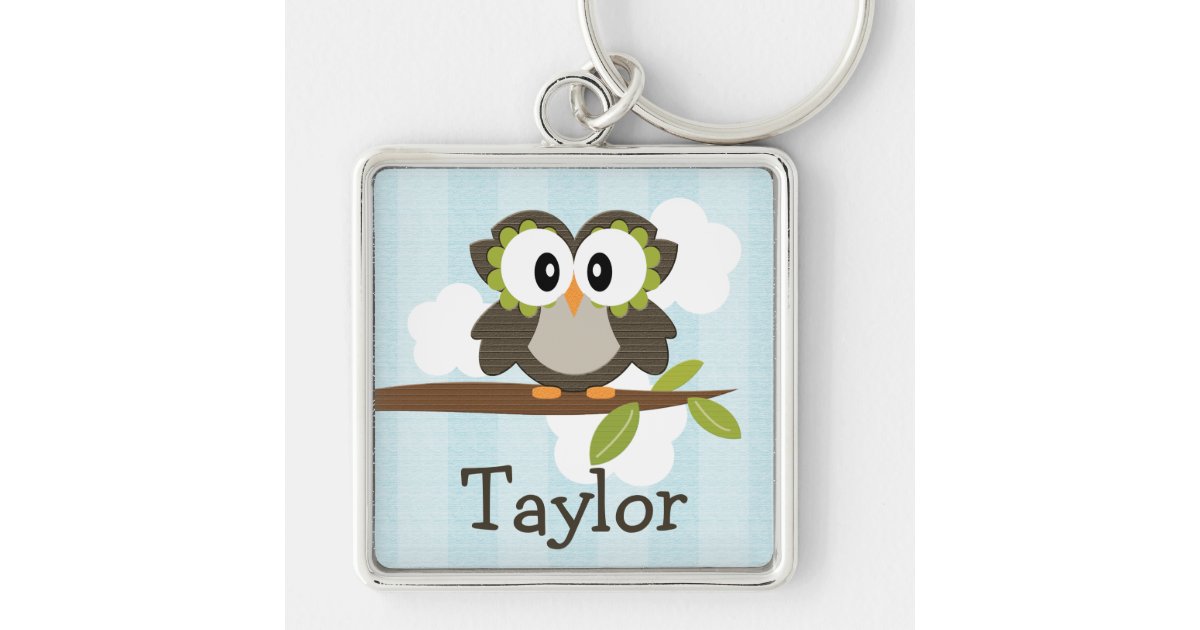 Personalized Owl Keychain Keyring Blue | Zazzle