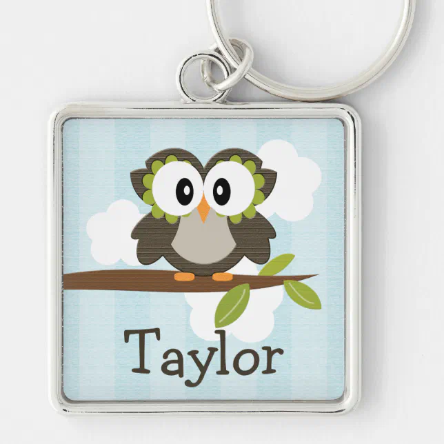 Personalized Owl Keychain Keyring Blue | Zazzle