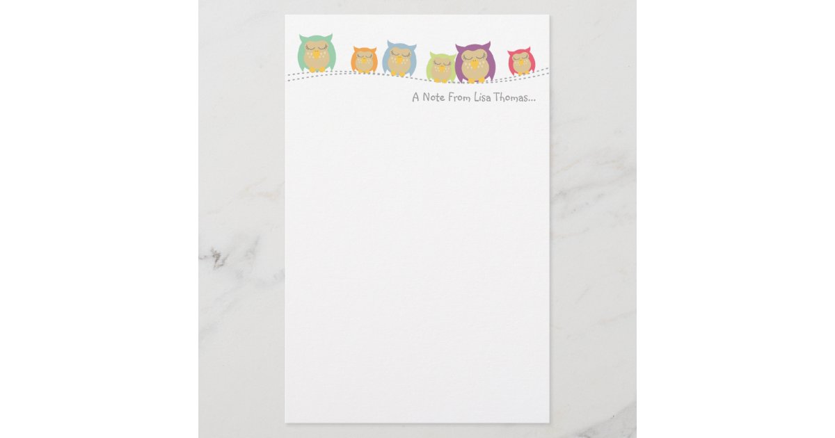 Personalized Owl Note Paper | Zazzle