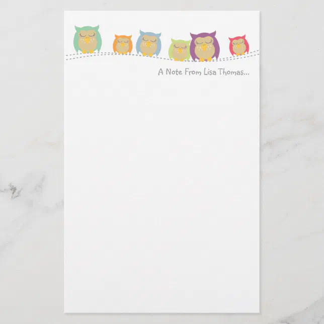 Personalized Owl Note Paper | Zazzle