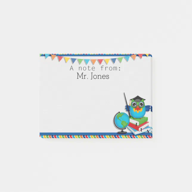 Personalized Owl on Books Teachers Post It Notes | Zazzle