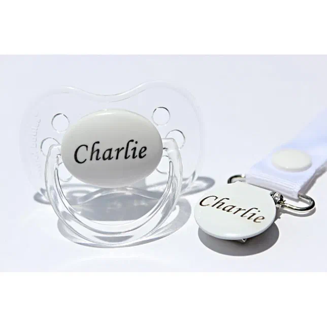 Personalized Pacifier & Pacifier Clip - White | Zazzle