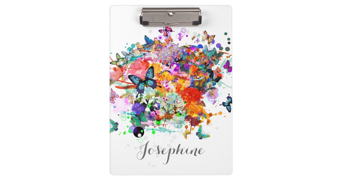 Personalized Paint splash Butterflies clipboard | Zazzle