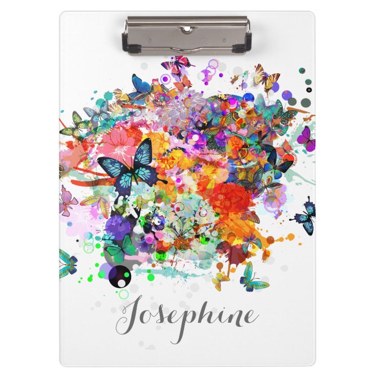 Personalized Paint splash Butterflies clipboard | Zazzle