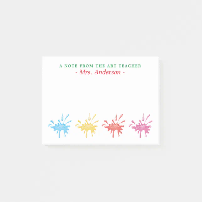 Personalized Paint Splashed Art Teacher Post-it Notes | Zazzle