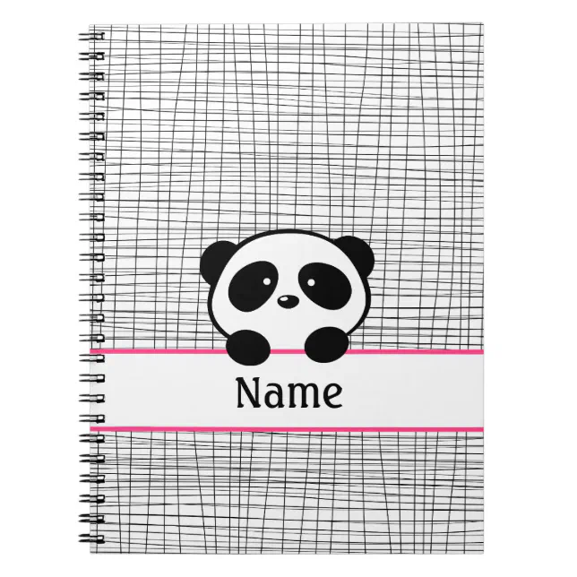 Personalized Panda Bear Pink Black Notebook | Zazzle