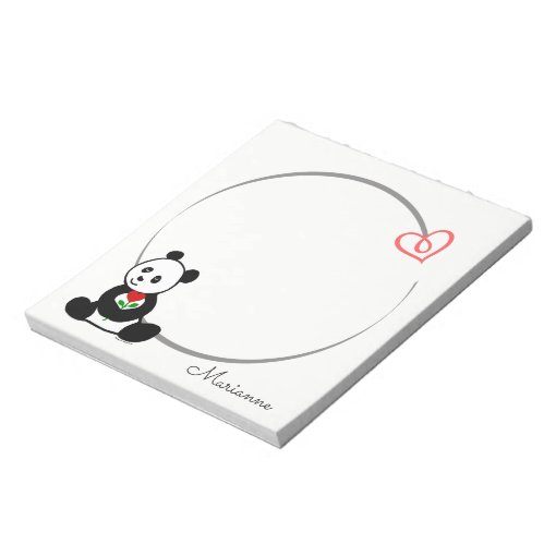 Personalized Panda Bear Tiny Heart Note Pad | Zazzle