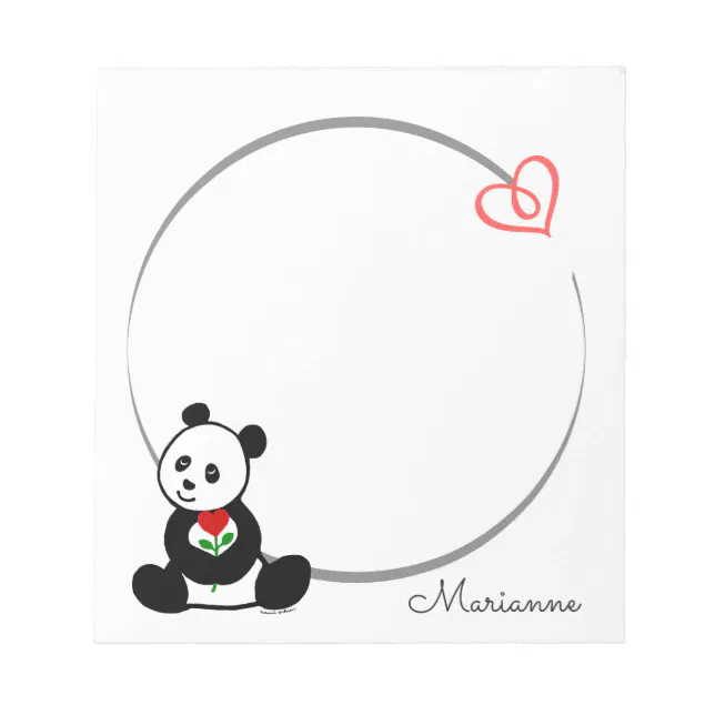 Personalized Panda Bear Tiny Heart Note Pad | Zazzle