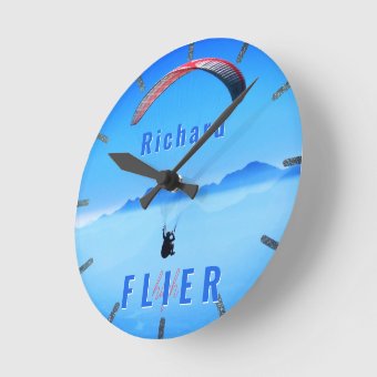 Personalized Paraglider flying Photo Round Clock | Zazzle