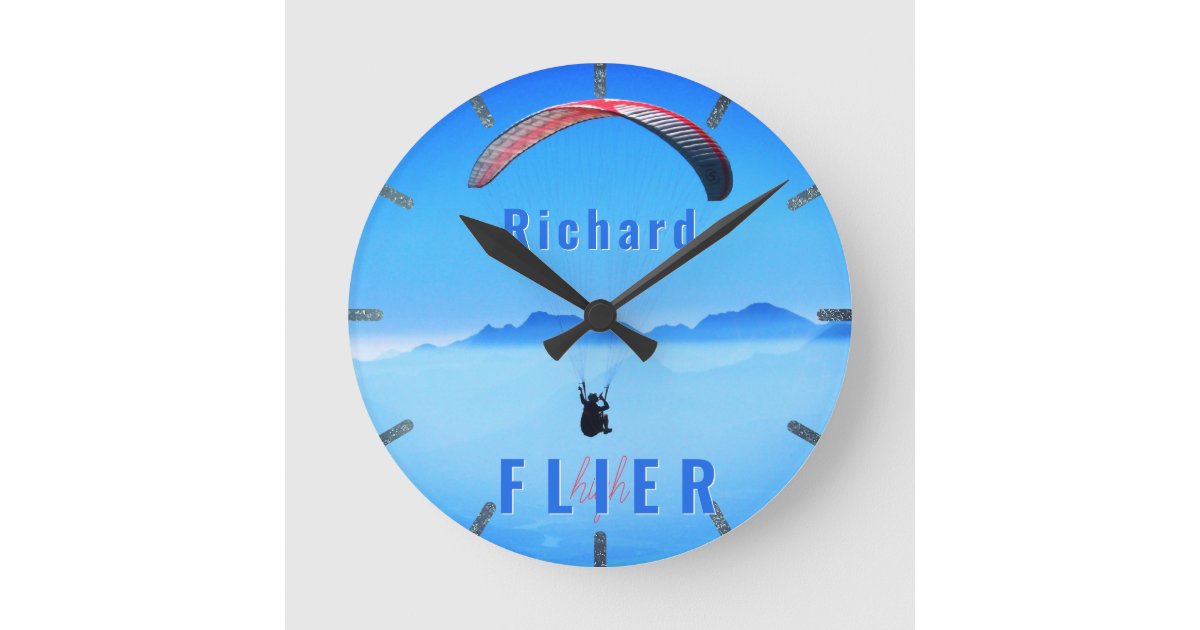 Personalized Paraglider flying Photo Round Clock | Zazzle
