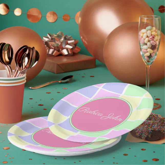 Personalized Pastel | Custom Name Birthday Party Paper Plates | Zazzle