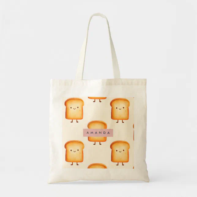 Personalized Pastel Cute Smiling Toast Pattern Tote Bag | Zazzle