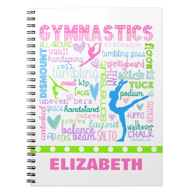 Personalized Pastel Gymnastics Words Typography Notebook | Zazzle