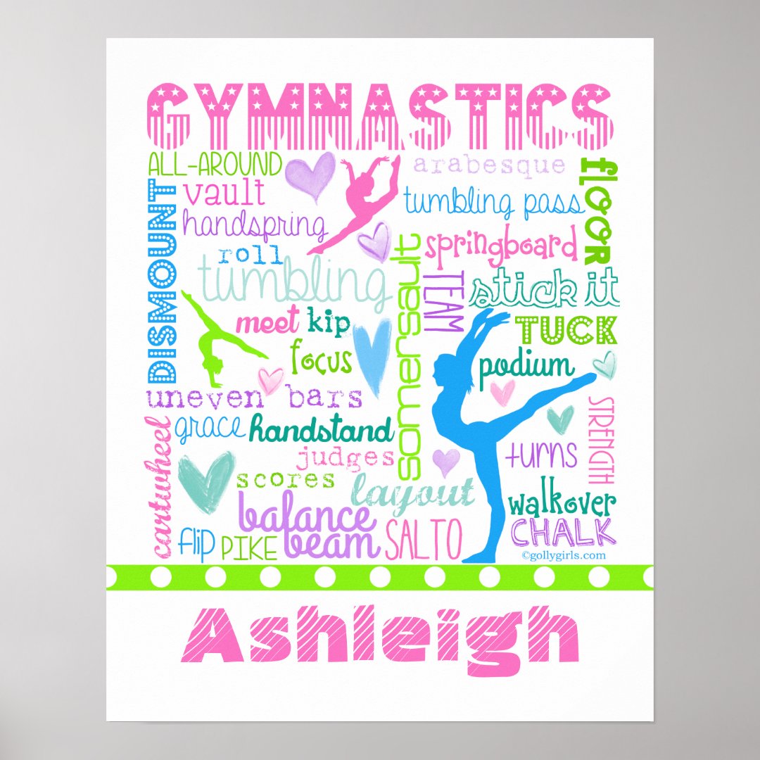 Personalized Pastel Gymnastics Words Typography Poster | Zazzle