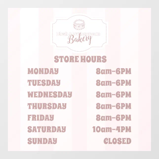 Personalized Pastel Pink Cake Bakery Window Cling | Zazzle